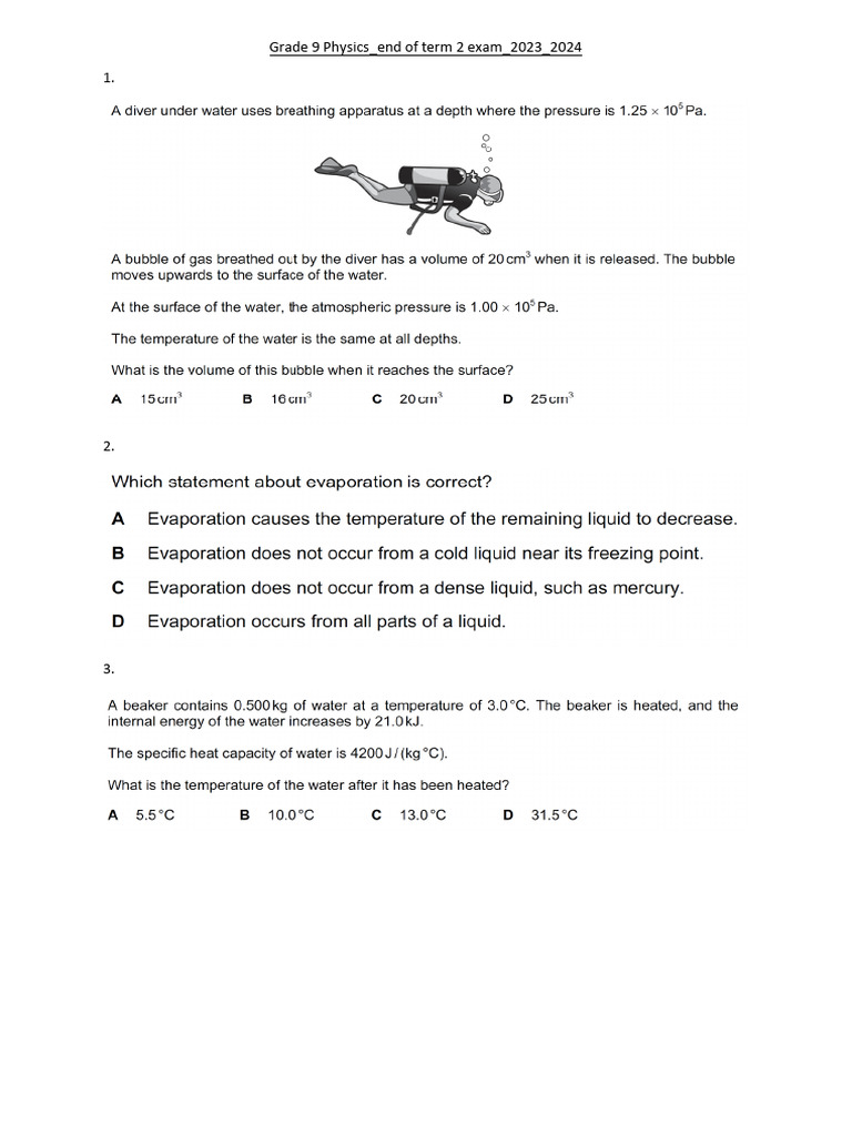 Grade 9 Physics_end of term 2 exam_2023_2024_support material 2 | PDF