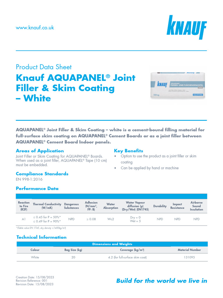 Knauf AQP JF Skim Coating White Product Data Sheet | Download Free PDF ...