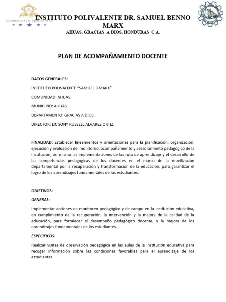 Plan de Acompañamiento Docente | PDF | Maestros | Salón de clases