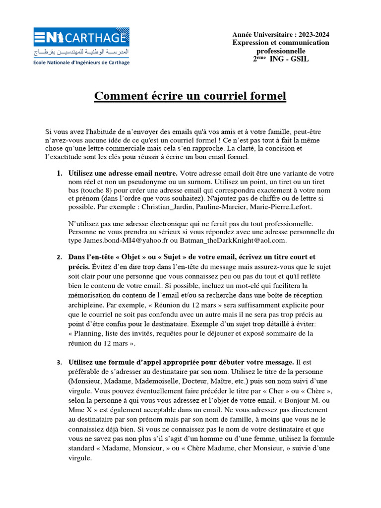 Guide pour écrire un courriel formel | PDF | Adresse e-mail | Blog