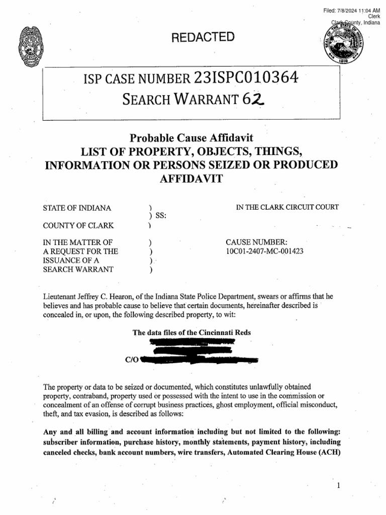 SW 62 Probable Cause Redacted | Download Free PDF | Affidavit | Probable Cause