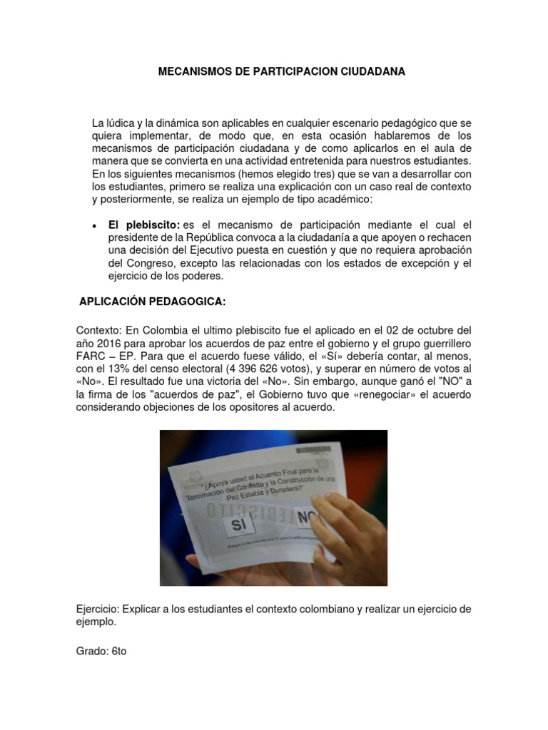 Mecanismos De Participacion Ciudadana Pdf Eventos Políticos
