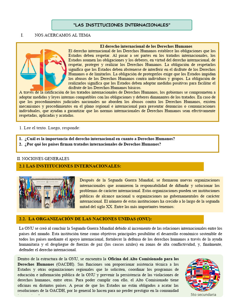 5° DPCC - Actv.03-Uni.3 2024 | PDF | Naciones Unidas | Relaciones internacionales