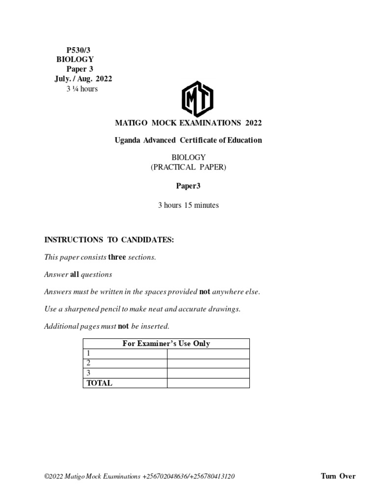 Matigo Mocks2 2022 Uace Bio PP3 | PDF | Anatomy