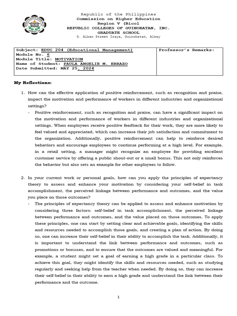 Educational Management Module 6 Output | PDF | Self Actualization | Motivational