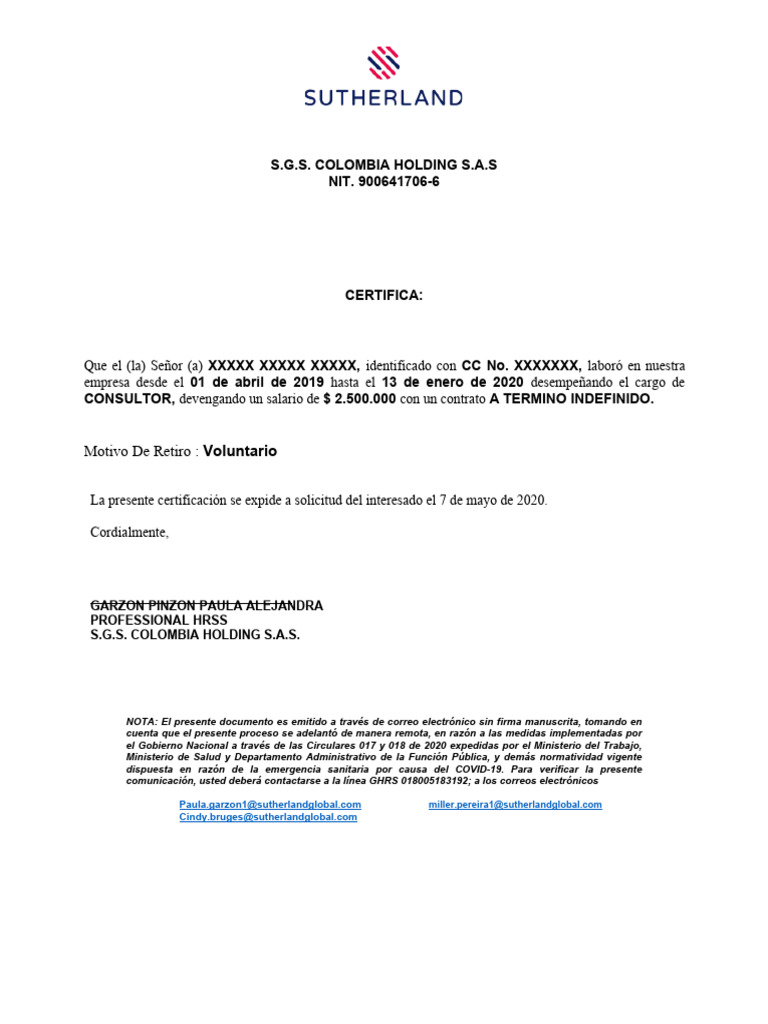Certificación Laboral - Consultor 900641706 | PDF | Finanzas y dinero