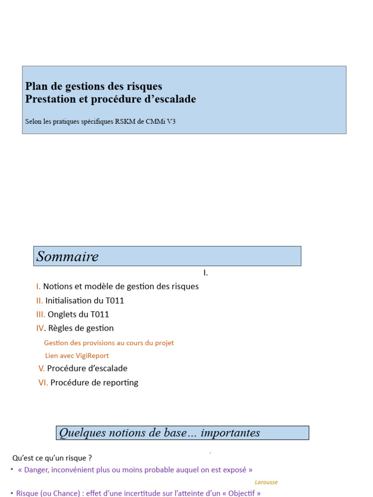 Plan de gestions des risques prestation et procédure d’escalade | PDF | Risque | Gestion des risques