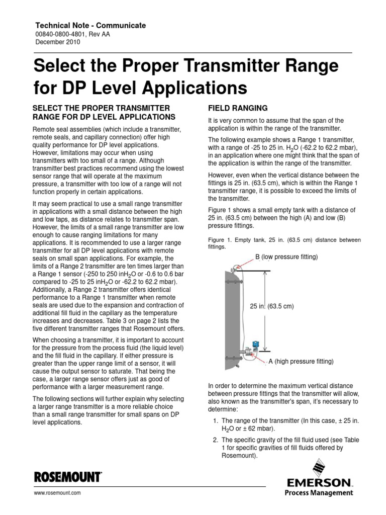 Technical Note - Select Proper Range Transmitter | PDF | Pressure ...