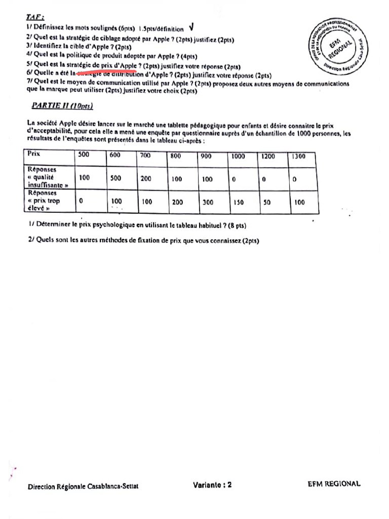 Efm Régional Marketing Casa 2023 | PDF