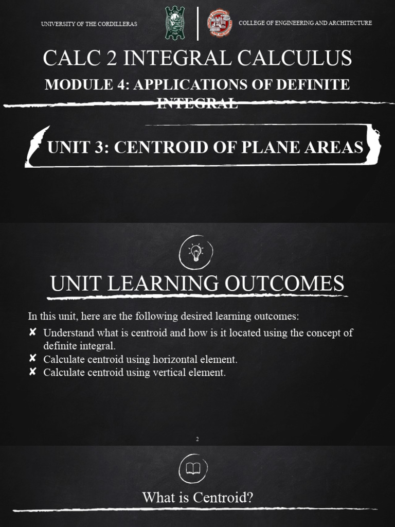 Calc 2 Module 4 Unit 3 Centroid Of Plane Areas Pdf Area Center Of