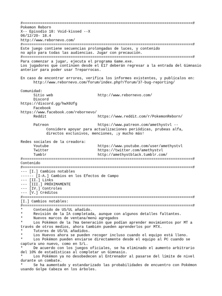 Cambios en Pokémon Reborn E18 | PDF