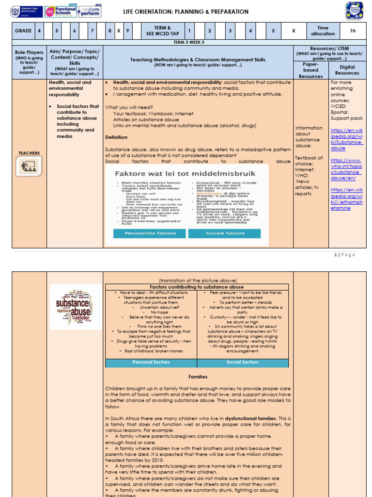 Lesson Plan Grade 8 Life Orientation Term3 Week 5 | PDF | Drug ...