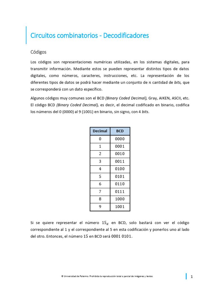 Circuitos Combinatorios y Decodificadores | PDF | Decimal codificado en binario | Aritmética