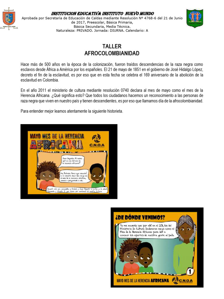 Taller Afrocolombianidad Completo | PDF | Educación primaria ...