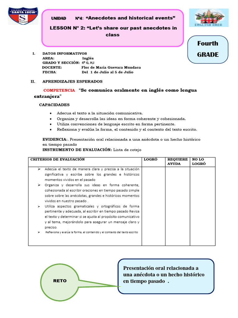 Presentación Oral en Inglés: Anécdotas Históricas | PDF | Evaluación ...