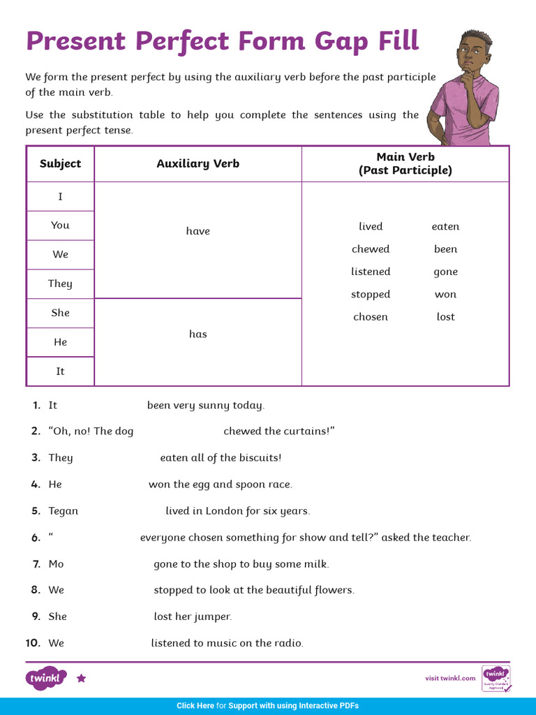 T Eal 90 Interactive PDF Present Perfect Form Gap Fill Differentiated Worksheet - Ver - 3 | PDF ...