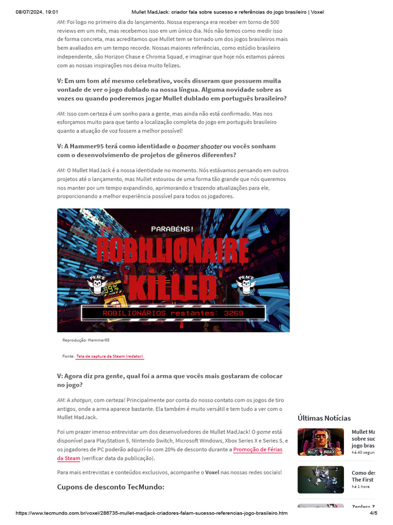 Mullet MadJack - Criador Fala Sobre Sucesso e Referências Do Jogo Brasileiro - Voxel - Parte4 ...