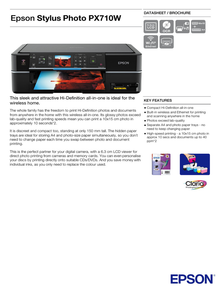Epson Stylus Photo px710w Datasheet | PDF | Compact Disc | Office Equipment