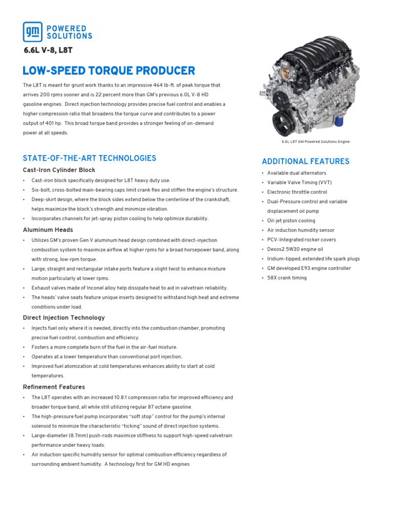GM Powertrain 6.6 L l8t Engine Features Specifications | PDF ...