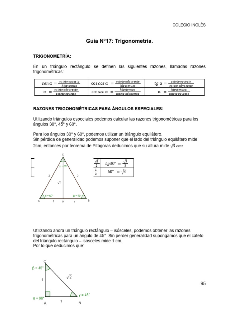 GUIA 17 TRIGONOMETR-ìA.docx | PDF | Triángulo | Matemática Elemental