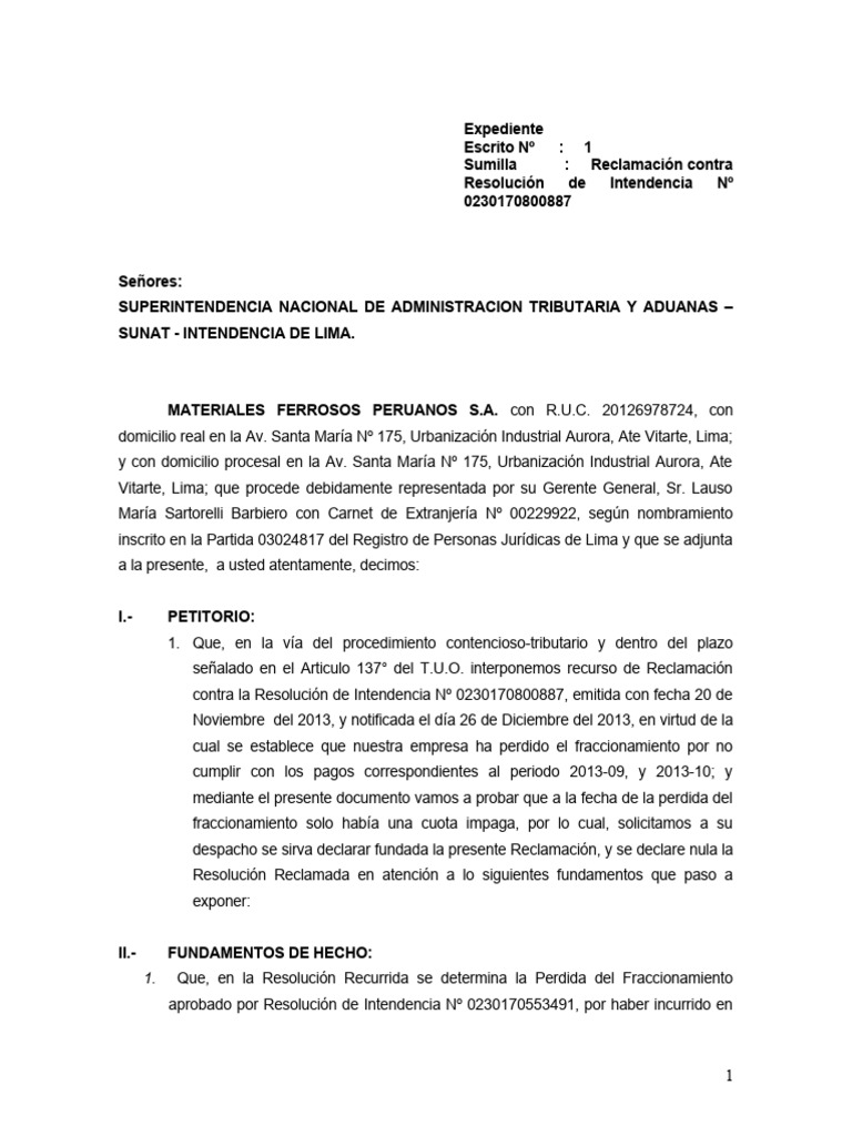 Reclamacion Sunat Mafepe | PDF | Gobierno | Justicia