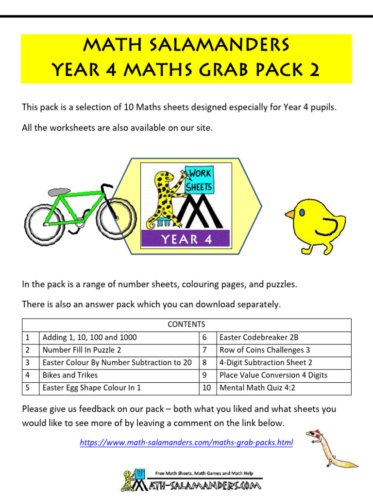 Year 4 Maths Worksheets Pack | PDF