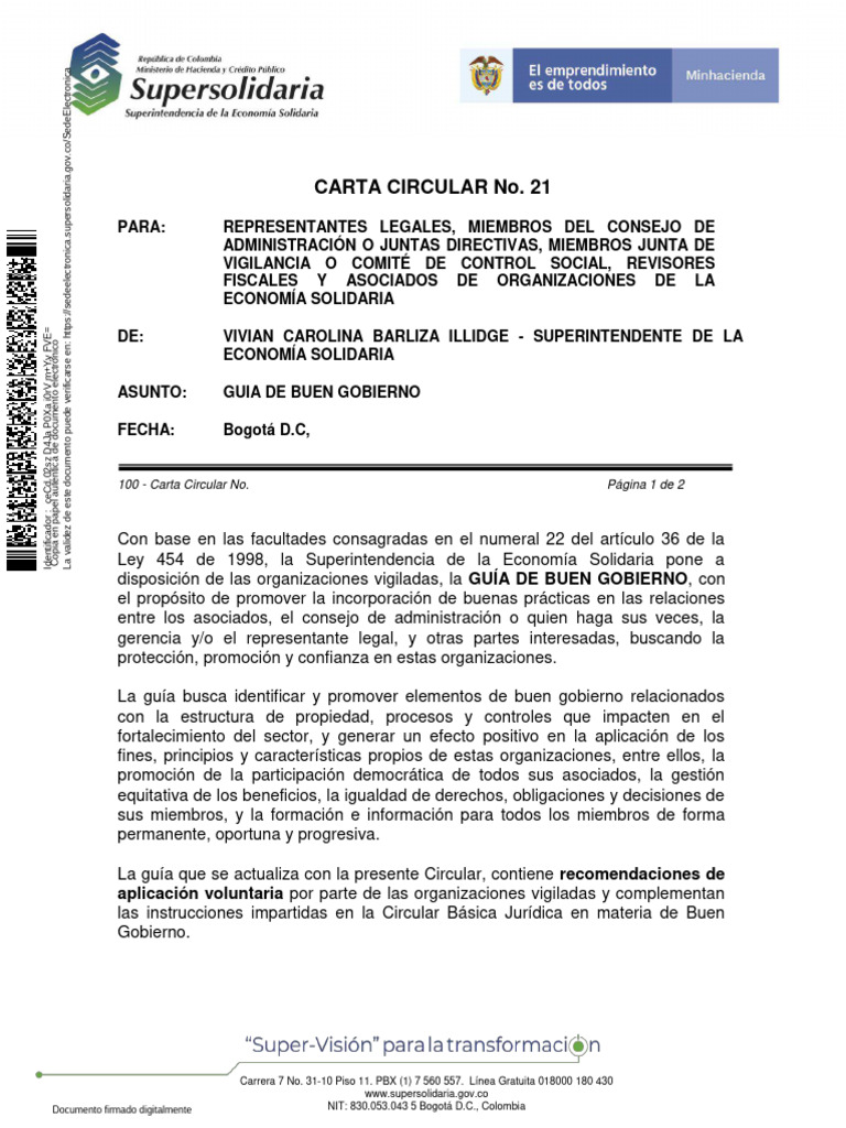 Carta Circular 21 0 | PDF | Bogotá | Justicia
