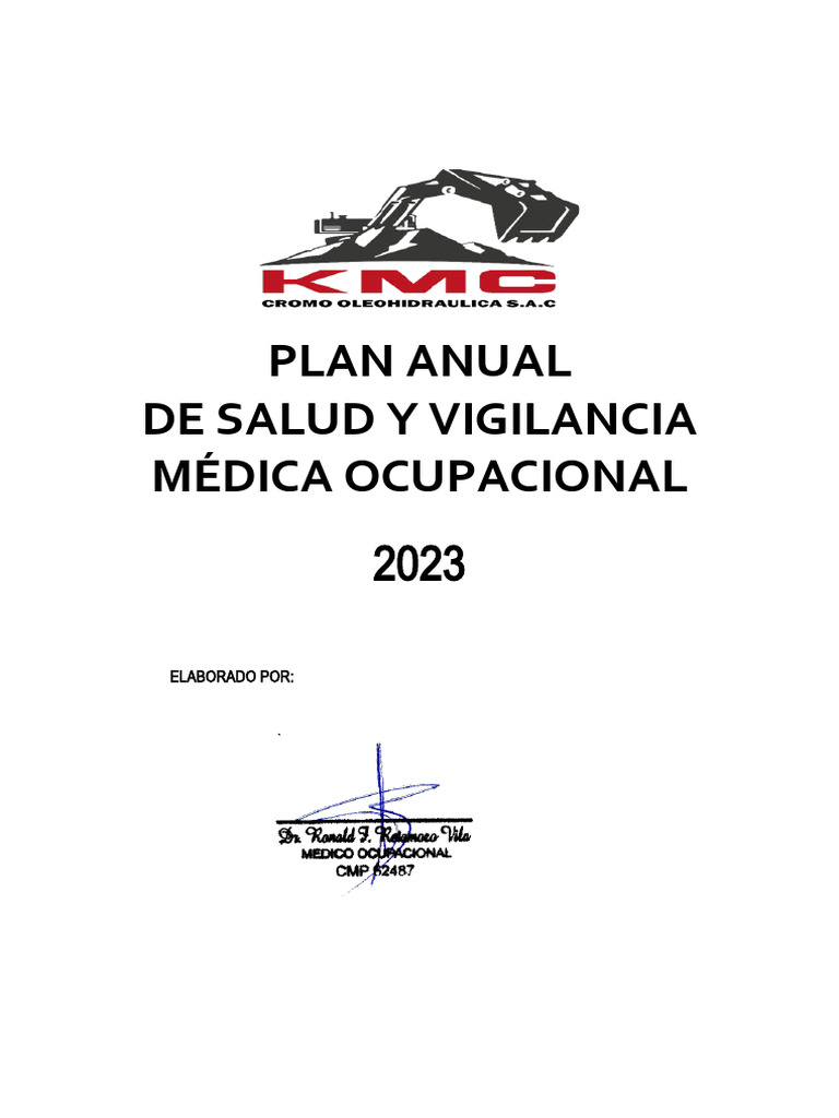 PLAN ANUAL DE SALUD Y VIGILANCIA MEDICA OCUPACIONAL 2023 - KMC | Descargar gratis PDF ...