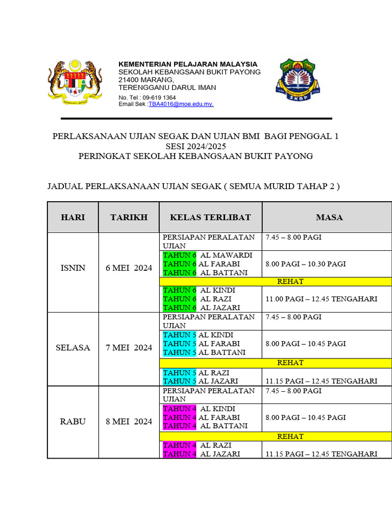 Jadual Perlaksaan Juian Segak Dan Bmi Sesi 2024 | PDF
