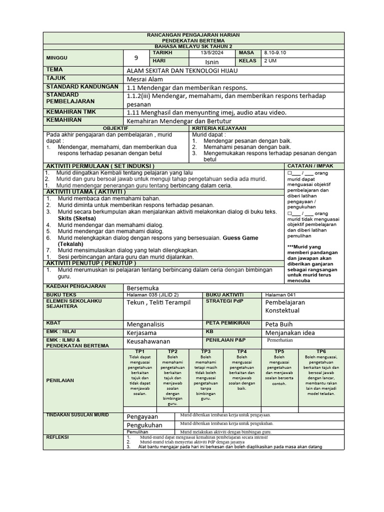 RPH Pendekatan Bertema BM | PDF | Karier & Perkembangan