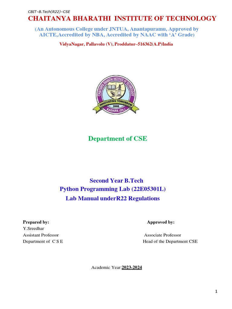 Python Lab Manual r22 II I Sem | PDF | Engineering | Multiplication