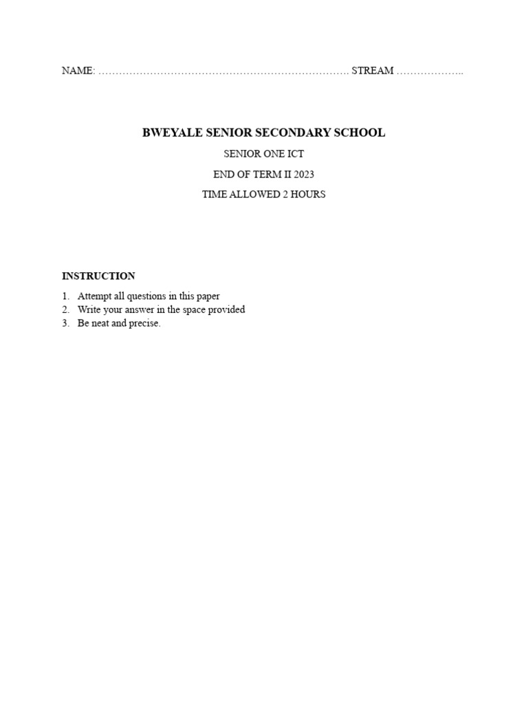 S1 Final ICT EXAMS EOT II 2023 | PDF | Computer File | Information ...