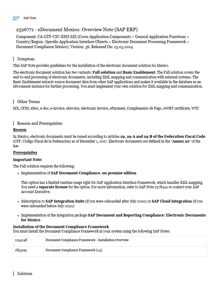 2526771-Edocument Mexico Overview Note SAP ERP | PDF | Invoice | Xml