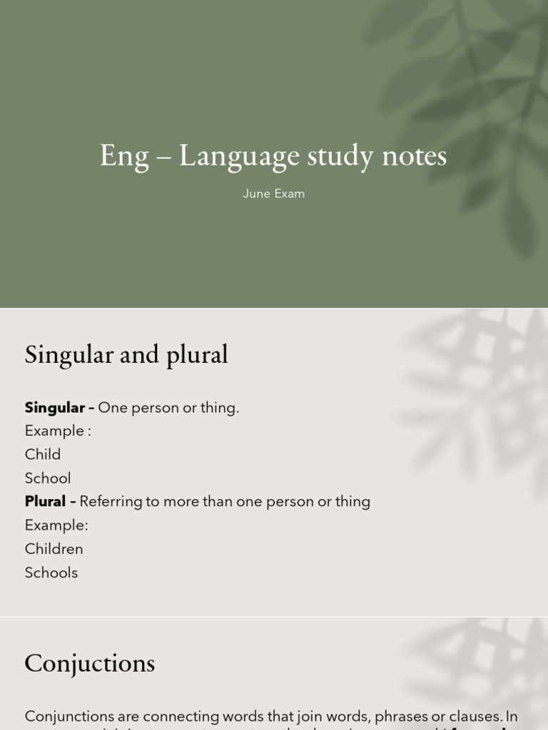GR 8 - Eng Language Study Notes | PDF | English Language | Grammatical ...