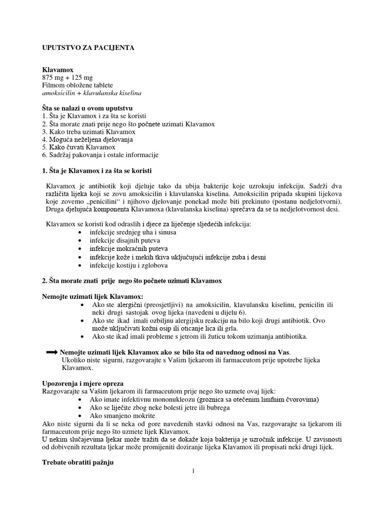 Uputstvo Za Pacijenta Klavamox 875125 | PDF