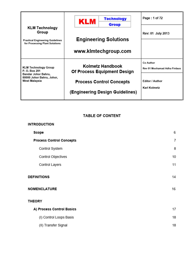 ENGINEERING DESIGN GUIDELINES Process Control Concepts Rev1.1web | PDF | Control Theory | System