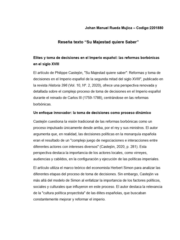 Reseña - Johan Rueda Mujica - 2201880 | PDF | Imperio español ...