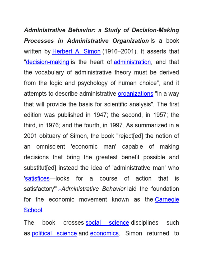 Administrative Behavior | PDF