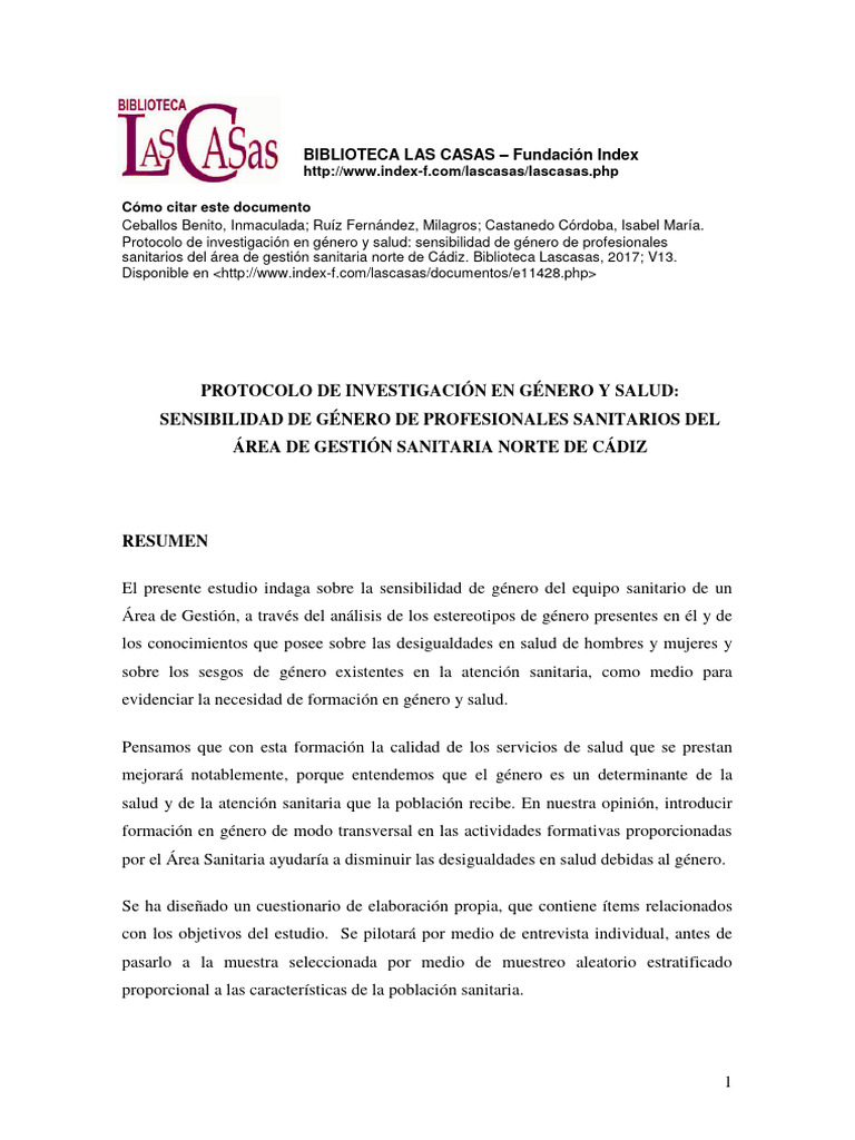 Ejemplo de un protocolo de investigación. Género y salud | PDF | Género | Estudios de género