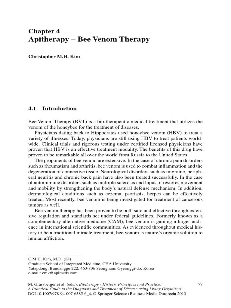 Kim 2013. Apitherapy - Bee Venom Therapy Chapter 4 | PDF | Honey Bee | Injection (Medicine)