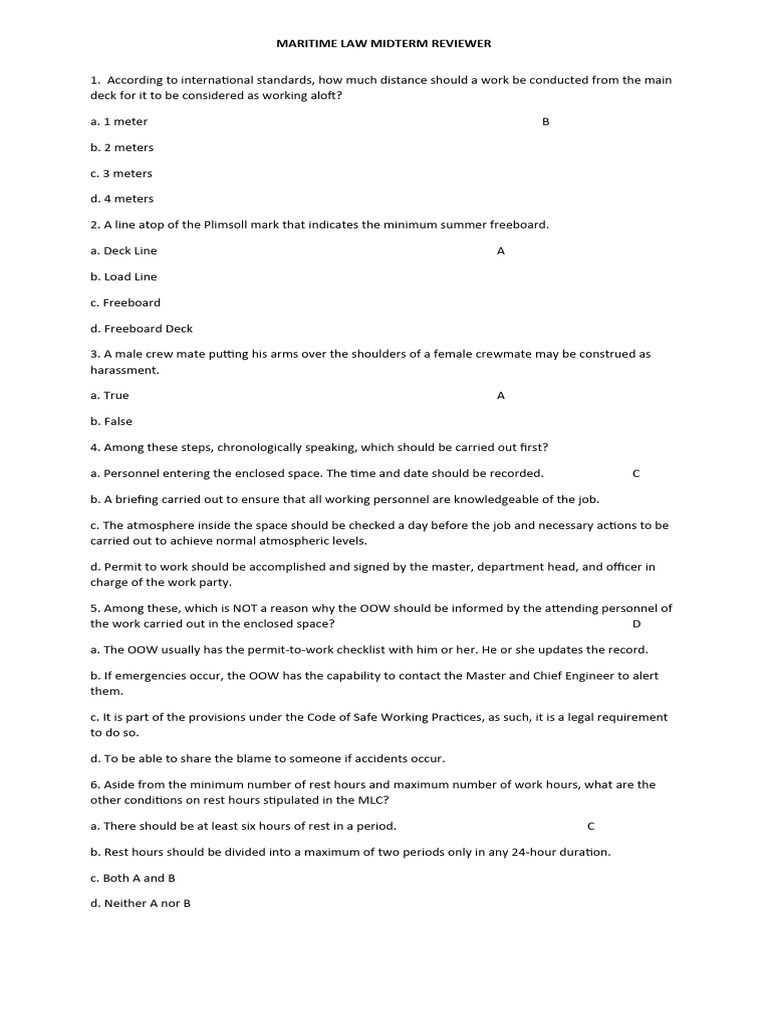 Maritime Law Midterm Reviewer | PDF | Ships | Sailor