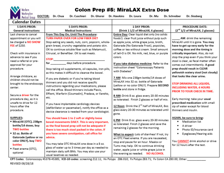 MiraLAX Colon Prep Instructions | PDF | Colonoscopy | Dietary Fiber