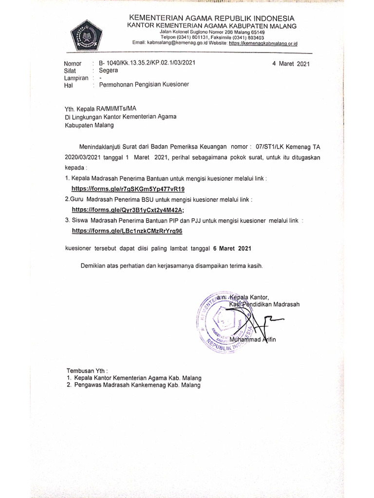 Surat Pengisian Kuisioner BPK | PDF