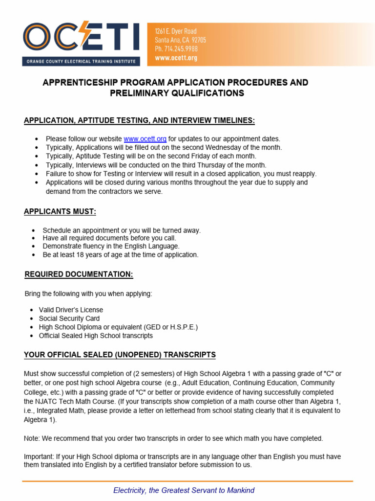 OCETI Application Procedures Master v5 | PDF | Apprenticeship | General Educational Development