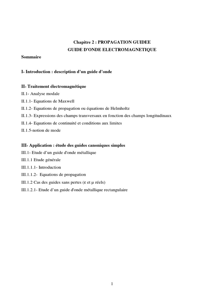 Guide d'Onde Électromagnétique : Propagation | PDF | Vagues ...