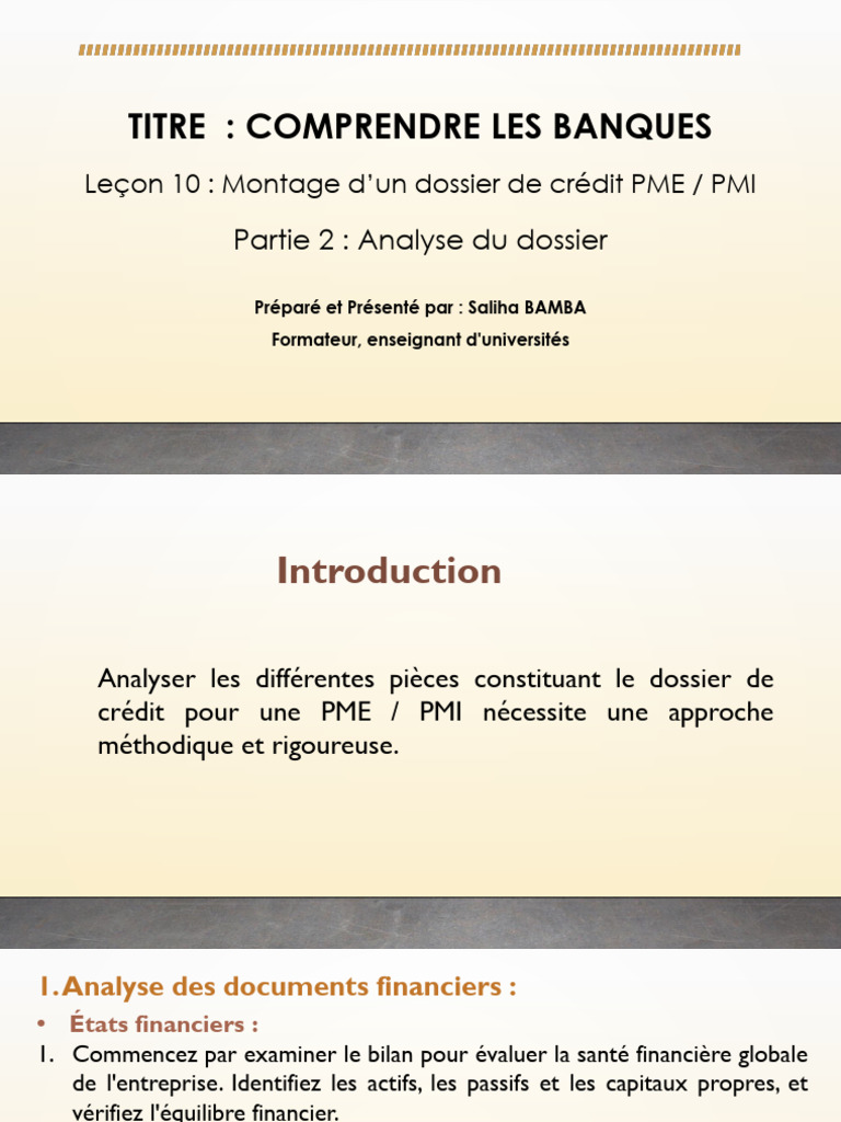 Analyse du dossier de crédit PME/PMI | PDF | Business | Ratio financier