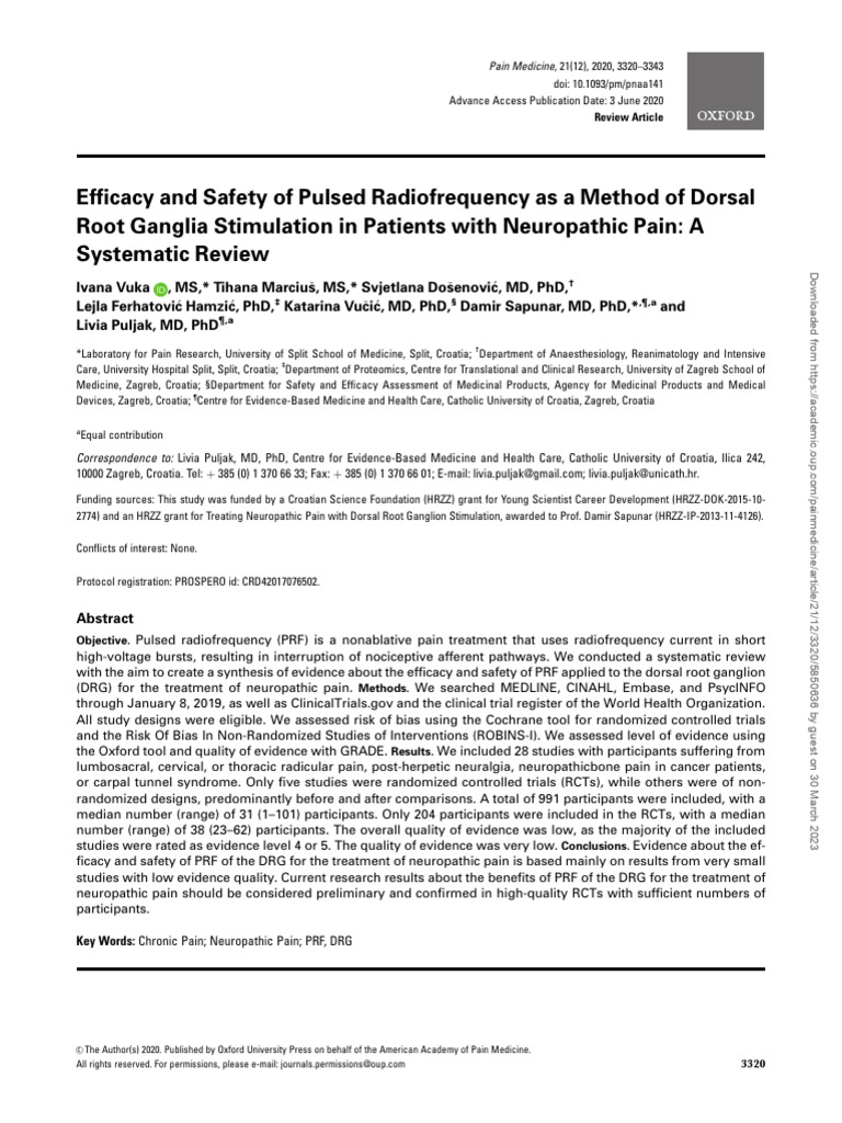 Eficacia y Seguriodasd de RF DRG | PDF | Peripheral Neuropathy ...