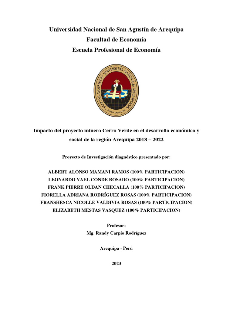 Impacto del Cerro Verde en Arequipa 2018-2022 | PDF | Desarrollo ...