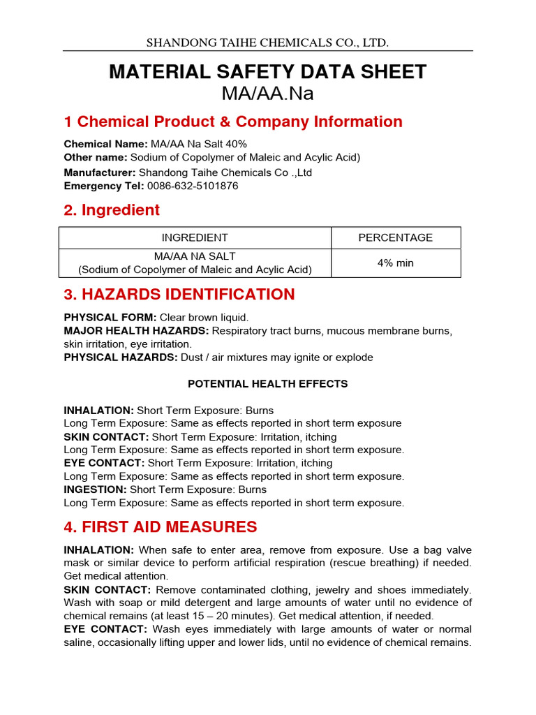 MSDS of MA-AA - NA 40% | PDF | Toxicity | Firefighting