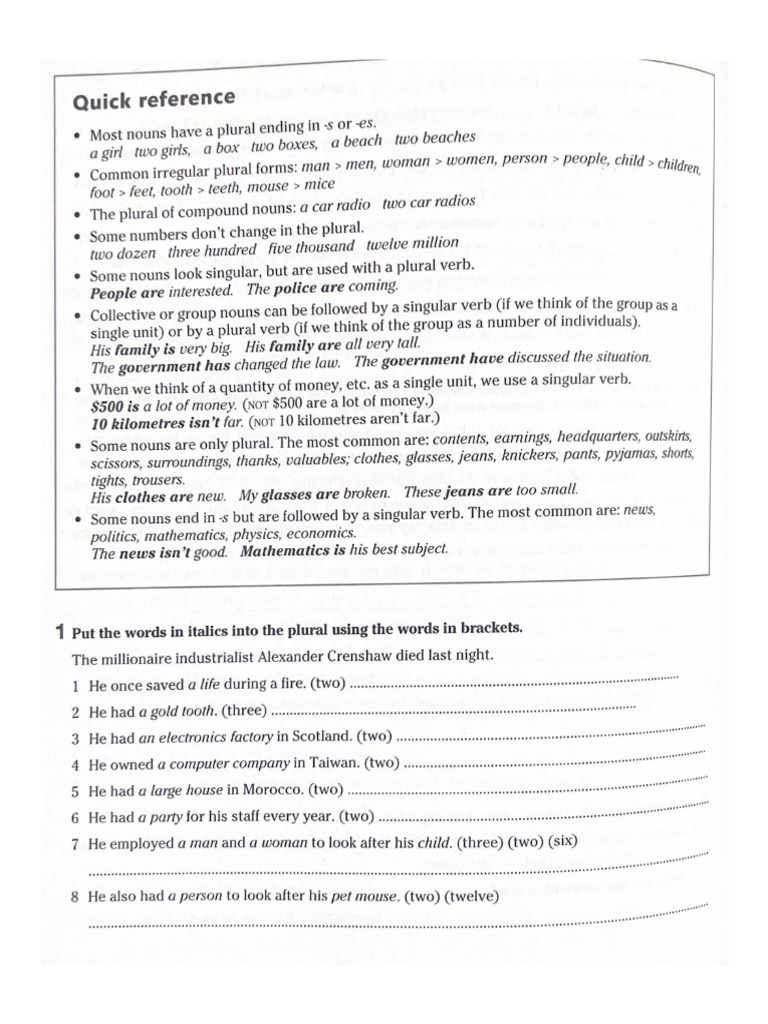 References and Practice For Singular and Plural Nouns | PDF